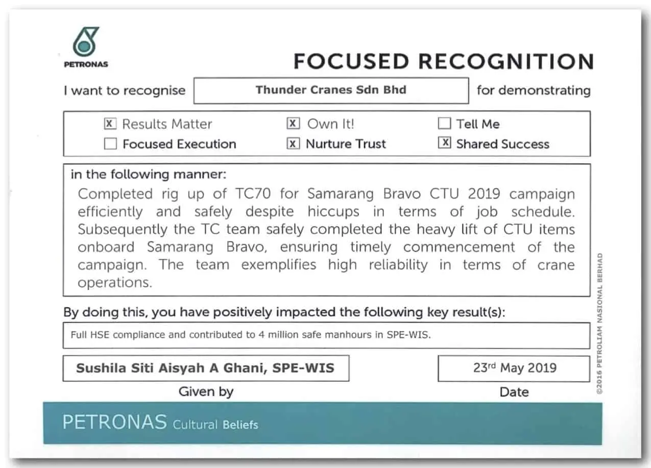 Petronas Focused Recognition Award – Thunder Cranes